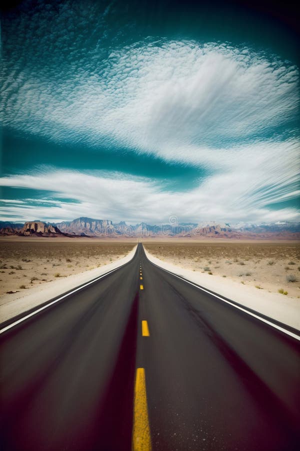 A Long Stretch of Road in the Middle of the Desert. Generative AI Stock ...