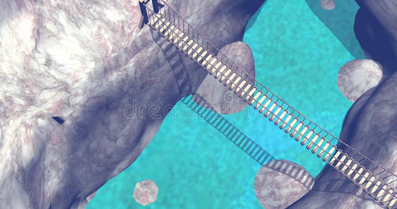 Suspension Wooden Bridge Cartoon Animation Stock Video - Video of blue ...