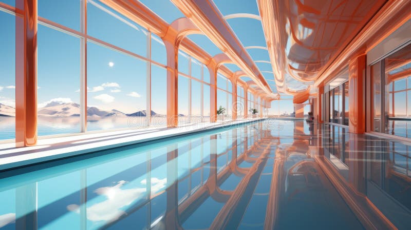 A Long Swimming Pool in a Large Building. Stock Image - Image of blue ...