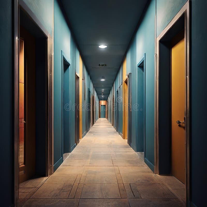 Long Symmetrical Corridor with Closed Doors in Modern Building Stock ...