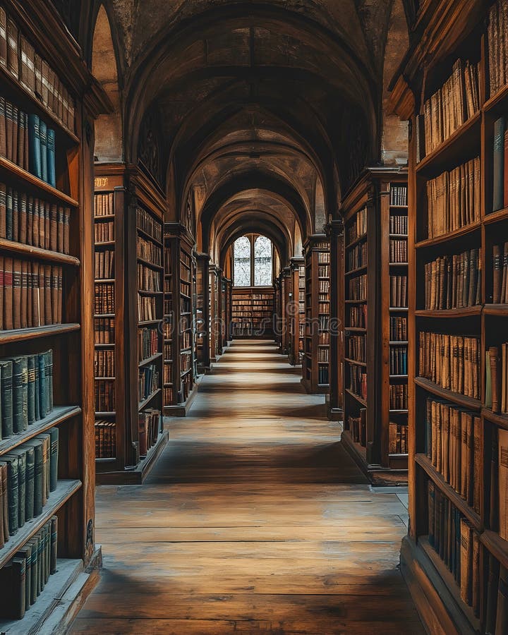 A Long, Symmetrical Perspective Shot of an Empty Aisle between Towering ...