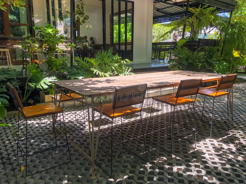 Long Table and Chairs at Empty Cafe with Sunlight,relaxation Concept ...
