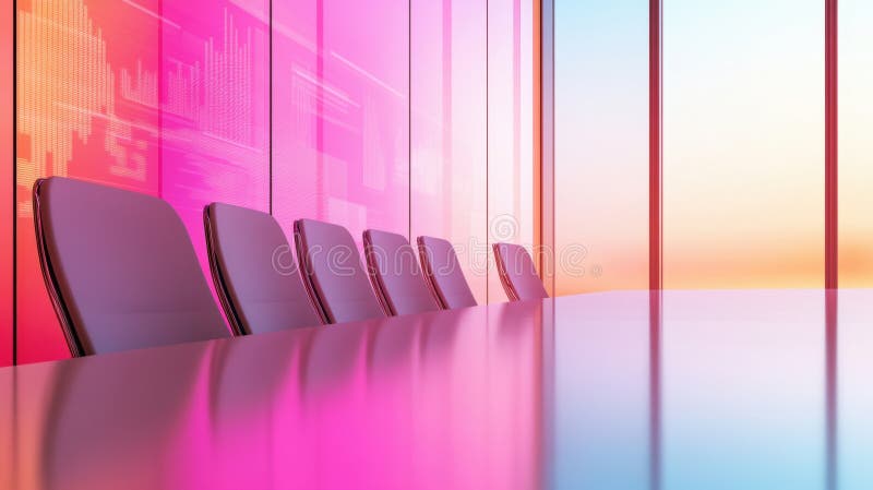 A Long Table with Chairs in Front of a Colorful Wall, AI Stock Photo ...