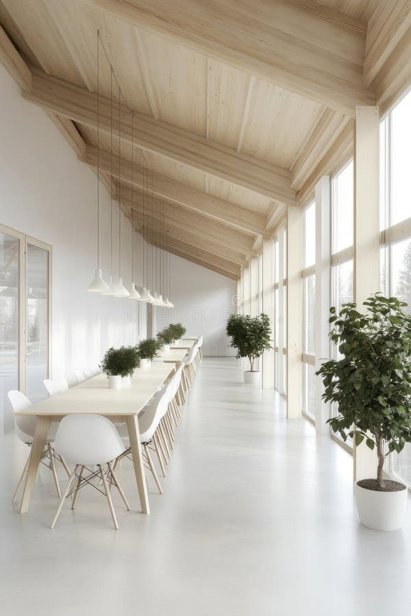 Long Table with Chairs in Modern Conference Room with Sunlight Interior ...