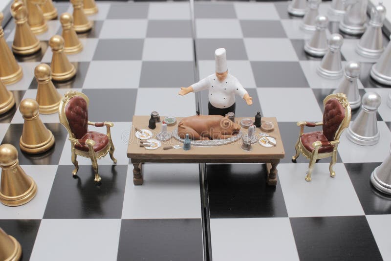 A Long Table on the Chess Board Stock Photo - Image of checked, black ...