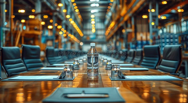 Long Table in Empty Meeting Room Office in Large Business Building ...