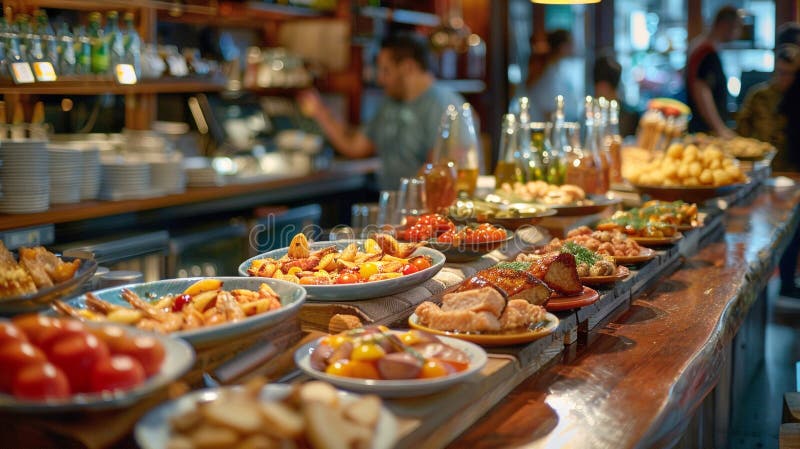 Appetizer Buffet at a Restaurant Stock Illustration - Illustration of ...