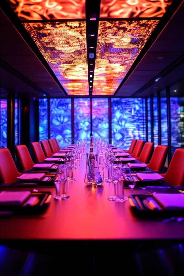 A Long Table with Many Chairs and a Bottle of Water on it Stock ...