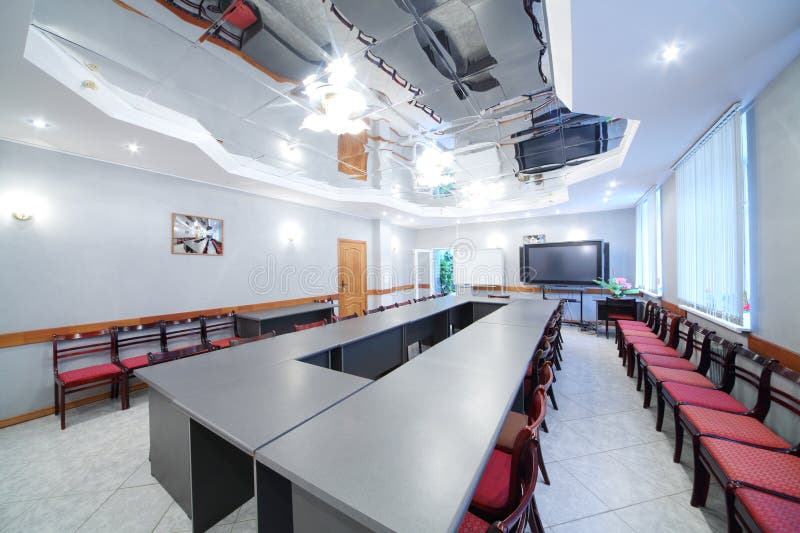 Long Table, Modern Armchairs in Empty Stock Image - Image of board ...