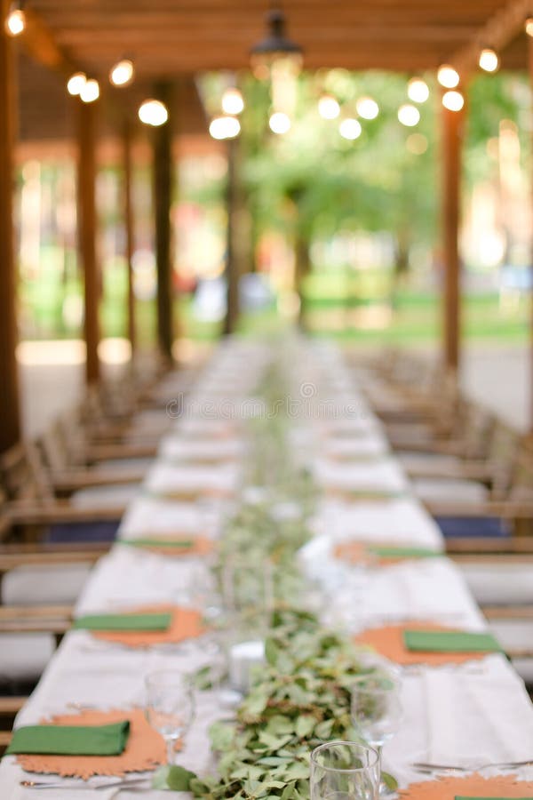 Long Table Served and Decorated for Banquet. Stock Photo - Image of ...
