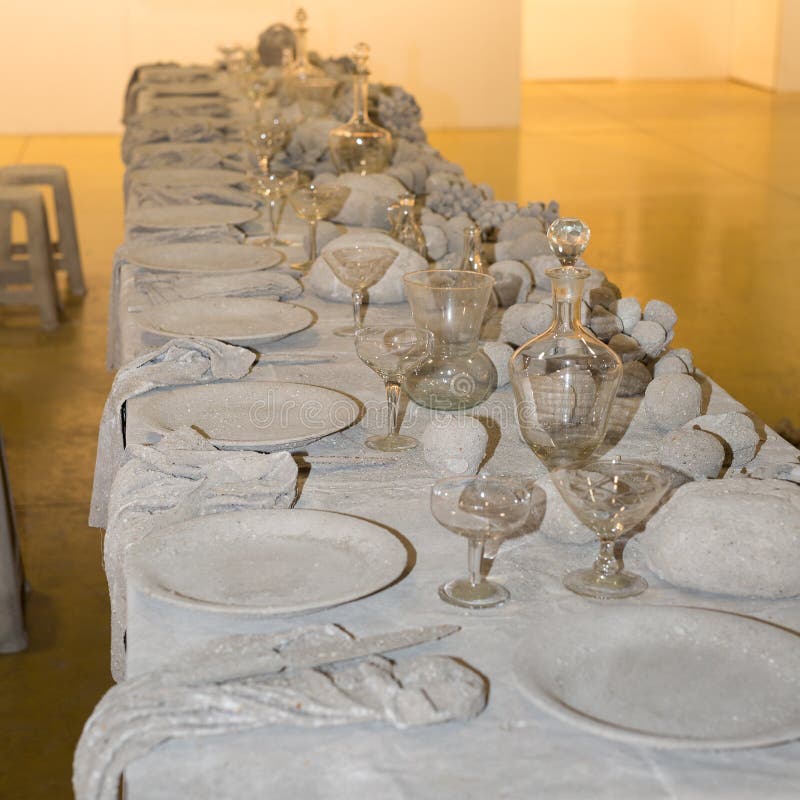 Long Table Set with Completely Grey Colour, No People Stock Image ...