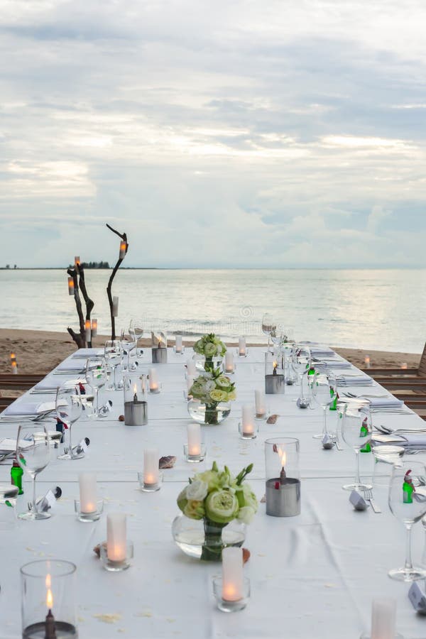 Long Table Wedding Dinner Setup. Stock Image - Image of flower ...