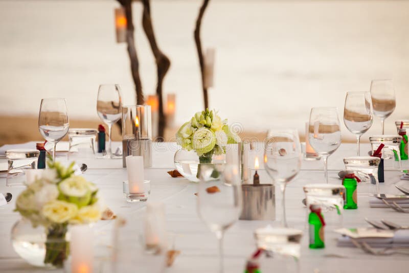 Long Table Wedding Dinner Setup. Stock Photo - Image of setting, dining ...