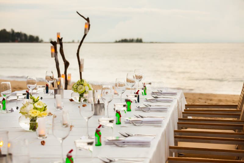 Long Table Wedding Dinner Setup. Stock Image - Image of setting, decor ...