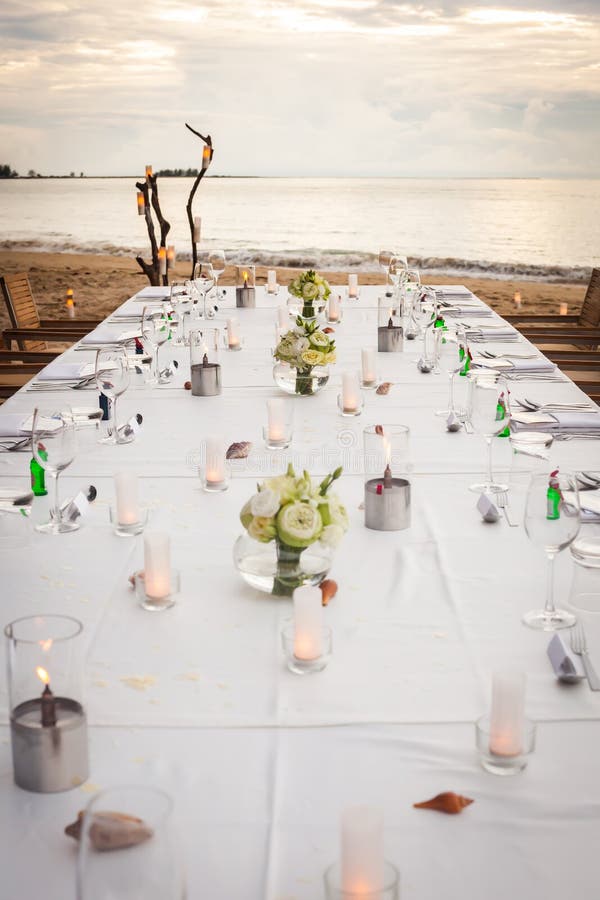Long Table Wedding Dinner Setup. Stock Photo - Image of decor, serve ...