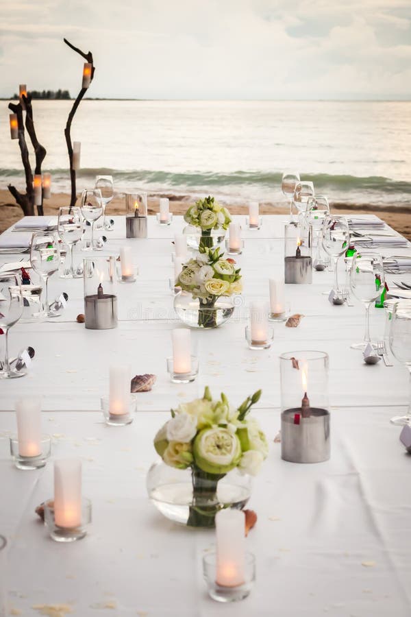 Long Table Wedding Dinner Setup. Stock Photo - Image of dining, setting ...