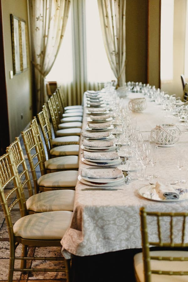 Long Table Wedding in a Restaurant Stock Photo - Image of banquet ...