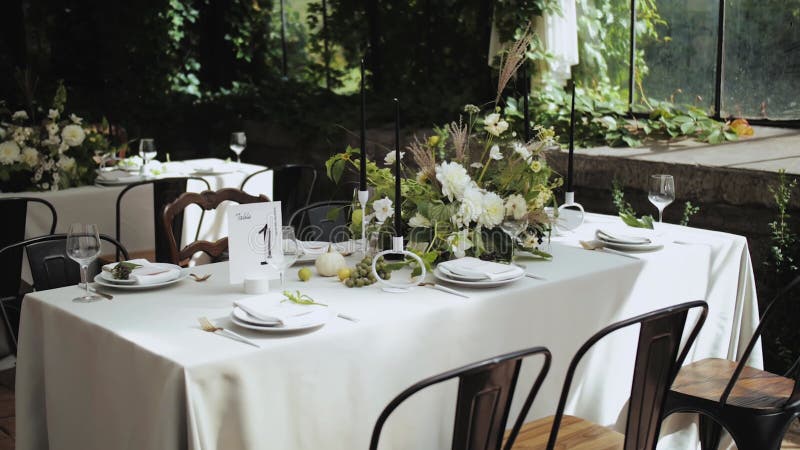 Long Table with White Tablecloth and Chairs in a Restauran. Wedding Day ...
