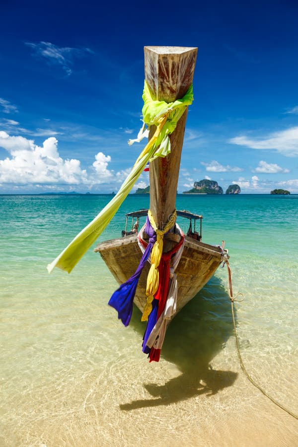 Long Tail Boat on Beach, Thailand Stock Photo - Image of boats ...
