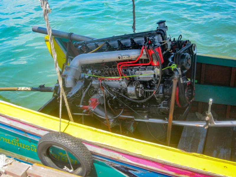Long Tail Boat Engine, Straight-six Stock Photo - Image of diesel, blue ...