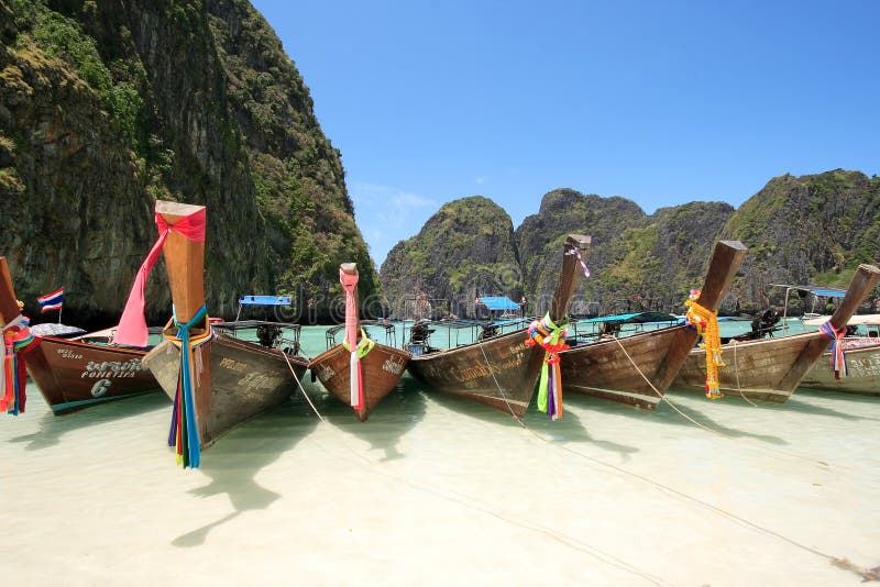 Long Tail Boat at Maya Bay, Krabi, Thailand Editorial Stock Photo ...