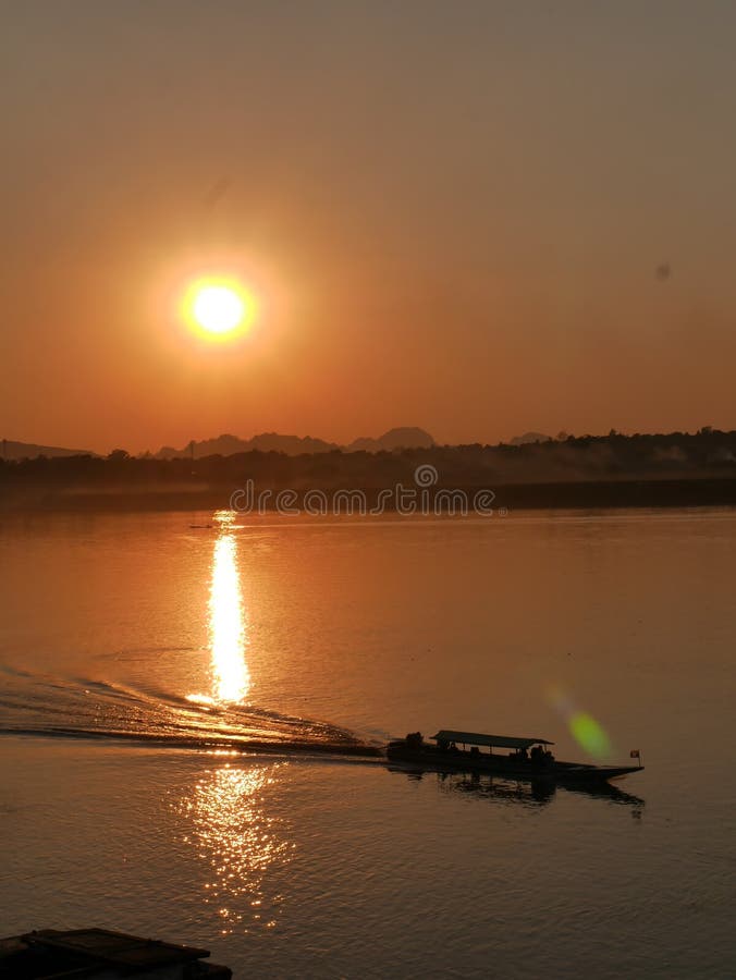 Long Tail Boat on a River during Sunset Stock Photo - Image of outdoor ...