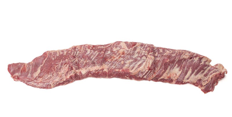 A Long Thin Raw Beef Flank Steak Isolated on a White Background Stock ...