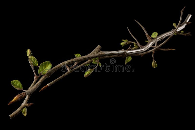Long Thin Twig with Several Small Branches on a Dark Background Stock ...