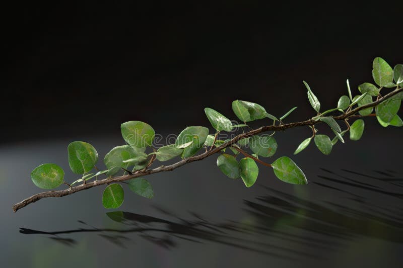 Long Thin Twig with Several Small Branches on a Dark Background Stock ...