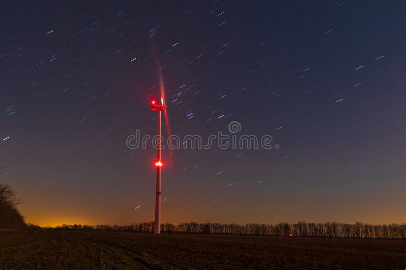 Long Time Exposure Wind Turbine at Night Stock Photo - Image of pullern ...