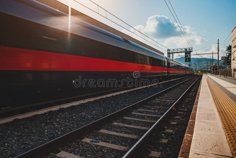 Long train arrives stock image. Image of destination - 273161883