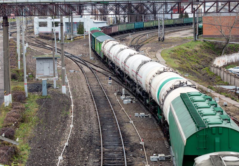 A Long Train with Cargo Containers and Wagons Stock Image - Image of ...