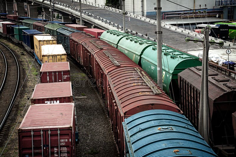 Long trains of freight editorial stock photo. Image of cargo - 120403998