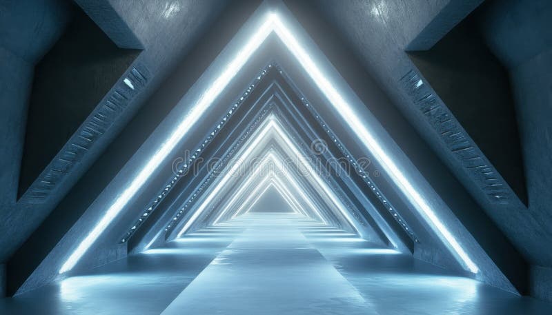 A Futuristic Triangular Corridor Illuminated by Bright Lights in a ...