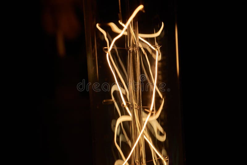 Long Tube-shaped Edison Lamp, Bulb, Black Background. Stock Image ...