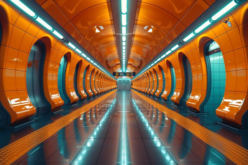 A Long Tunnel Brightly Lit by Numerous Lights Along Its Walls, Creating ...