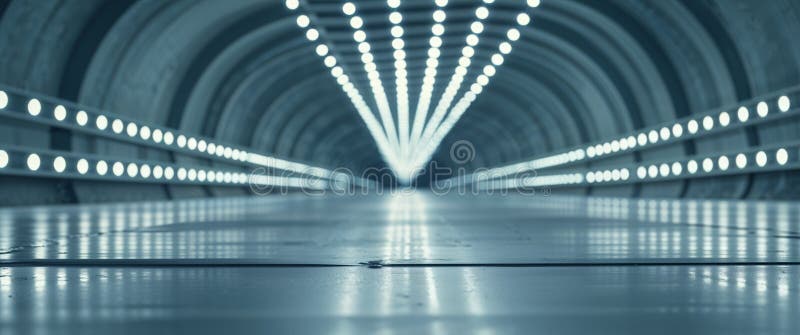 Long Tunnel Illuminated with Lights on Both Sides Creating a Pathway ...