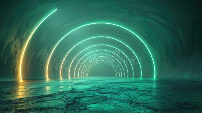 Vibrant Neon-Lit Tunnel Leading into the Distance. Generative AI. Stock ...