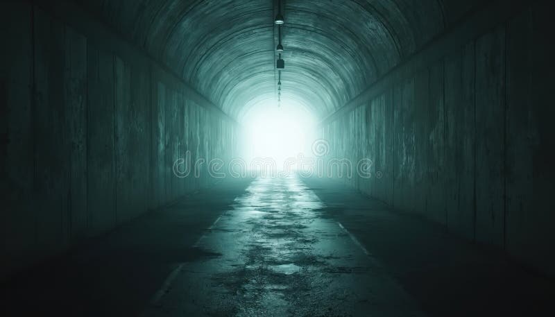 Long Tunnel Perspective View with Light at End. Dark Shadows Contrast ...