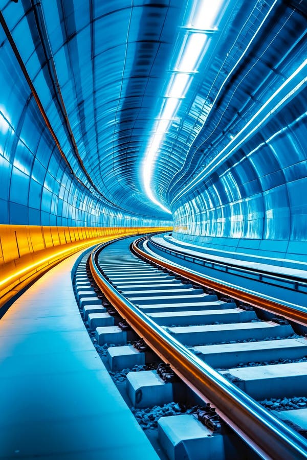 A Long Tunnel with a Train Going through it Stock Image - Image of ...