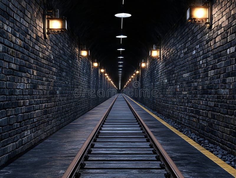 A Long Tunnel with a Train Track Going through it Stock Photo - Image ...