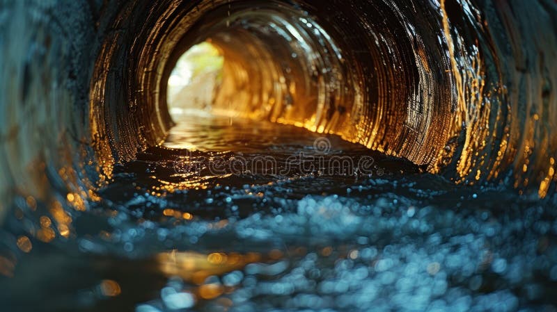 A Long Tunnel Drainage with Water Gushing Out of it, Creating a ...