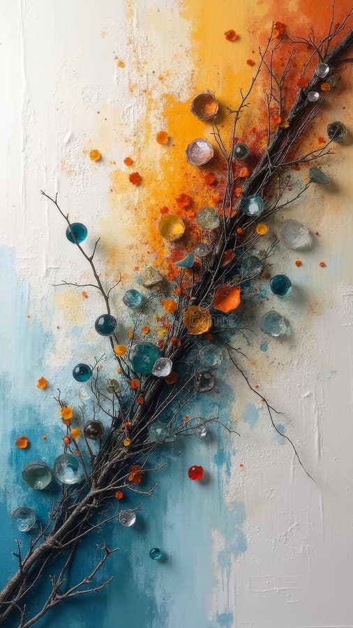 Long Vertical Expression of Tangled Roots Flowing Upward in Abstract ...