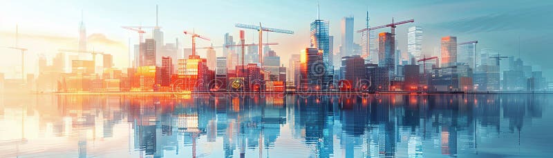 Long View of a City Skyline Under Construction Stock Illustration ...
