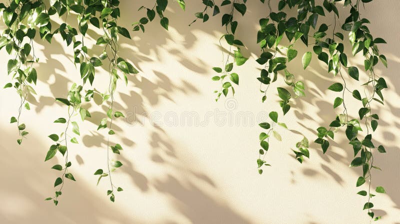 Long Vines and Leaves Suspended on a Neutral-colored Wall. Stock Image ...