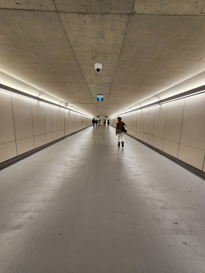 A Long Walkable Subway Tunnel Stock Image - Image of ceiling, tunnel ...