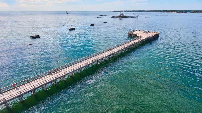 Long Walking Pier with View of Island for Lighthouse Stock Photo ...