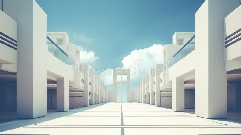 A Long Walkway in Front of a Building with Sky and Clouds, AI Stock ...