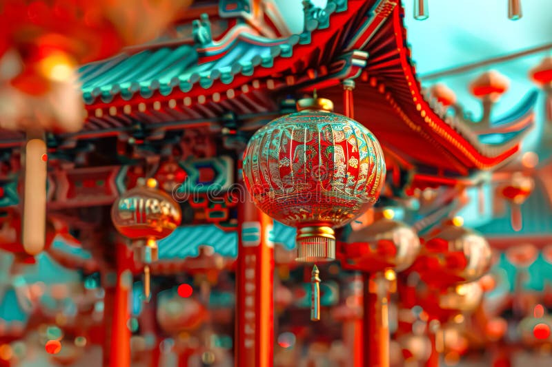 Long Walkway with Red Lanterns Hanging from the Ceiling. Stock Photo ...