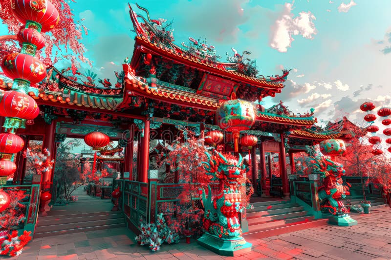 Long Walkway with Red Lanterns Hanging from the Ceiling. Stock Image ...
